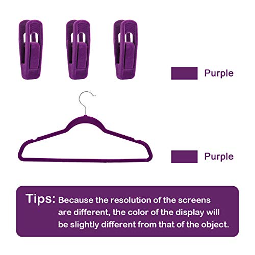 Trgowaul Purple Velvet Hangers Clips, Pants Hangers Velvet Clips, Strong Finger Clips Perfect for Thin Velvet Hangers (20 Pcs, Purple)