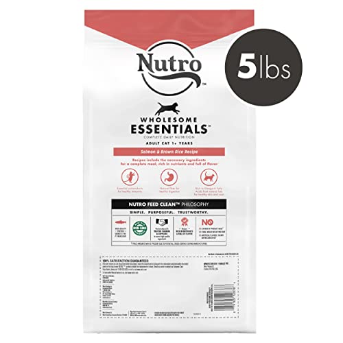 NUTRO WHOLESOME ESSENTIALS Natural Dry Cat Food, Adult Cat Salmon & Brown Rice Recipe Cat Kibble, 5 lb. Bag