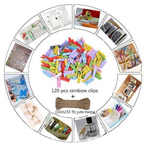 DurReus Tiny Clothes Pins Colorful Hang Up Photographs Drawings Party Clips Decor Baby Shower Game with Twine Pack 50 Pink