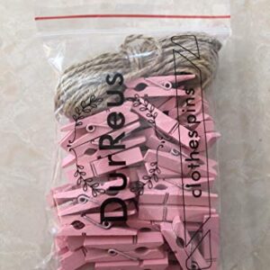 DurReus Tiny Clothes Pins Colorful Hang Up Photographs Drawings Party Clips Decor Baby Shower Game with Twine Pack 50 Pink