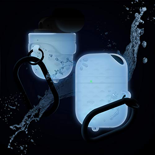 elago Waterproof Hang Active Case [Nightglow Blue] - Compatible with Apple AirPods 1 & 2, Supports Wireless Charging, Waterproof, Dust Proof, Added Carabiner