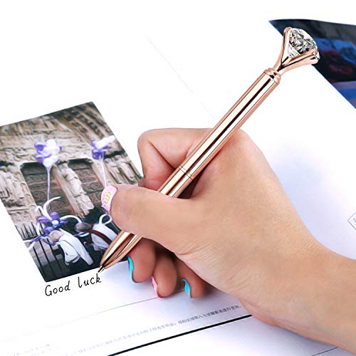 ZZTX 4 PCS Big Crystal Diamond Ballpoint Pen Bling Metal Ballpoint Pen Office Supplies, Rose Gold/Silver/White With Rose Polka Dots/Rose Gold With White Polka Dots, Includes 4 Pen Refills