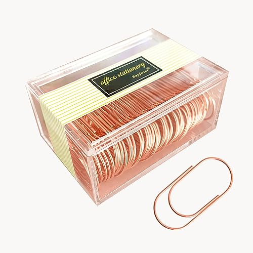 Rose Gold Large Paper Clips, 50pcs 50mm 2 inch Jumbo Paper Clip Non-Skid Large Wide Smooth Finish Steel Wire Office Supply Accessories