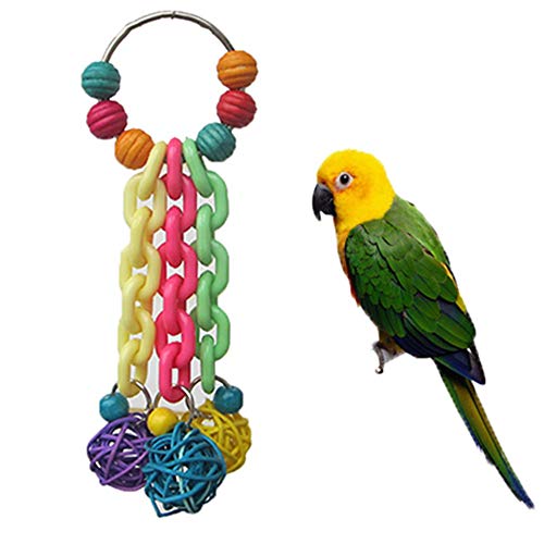 Academyus Colorful Rattan Ball Bird Parrot Budgie Chew Climbing Chain Toy Pet Cage Decor