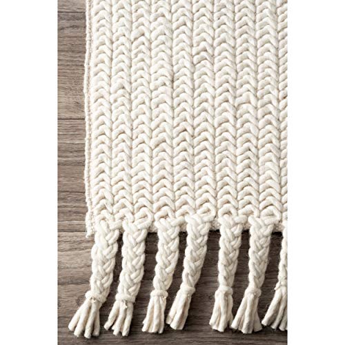 nuLOOM Keren Casual Wool Tassel Area Rug, 8x10, Off-white