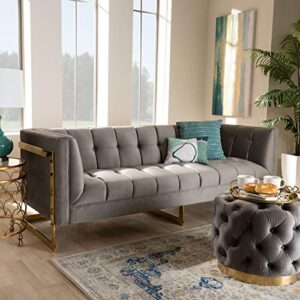 baxton studio ambra glam and luxe grey velvet fabric upholstered and button tufted sofa with gold-tone frame