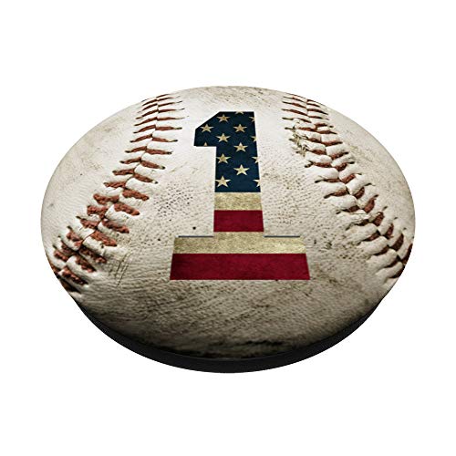 Baseball number 1 with American USA flag phone stand PopSockets PopGrip: Swappable Grip for Phones & Tablets