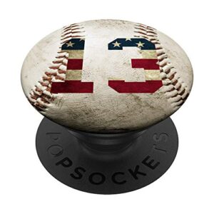 baseball number 13 with american usa flag phone stand popsockets popgrip: swappable grip for phones & tablets