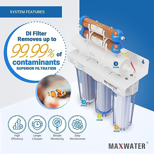 Max Water 6 Stage 100 GPD (Gallon Per Day) RODI (Reverse Osmosis Deionization) Water Filtration System for Aquarium and Hydroponics