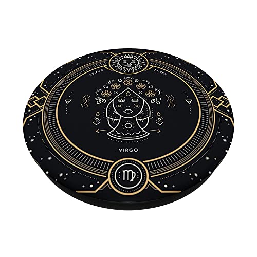 Virgo Zodiac Sign - Black and Gold Phone Accessory PopSockets Swappable PopGrip