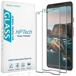 hptech 2-pack tempered glass for google pixel 2 xl screen protector, easy to install, bubble free, 9h hardness