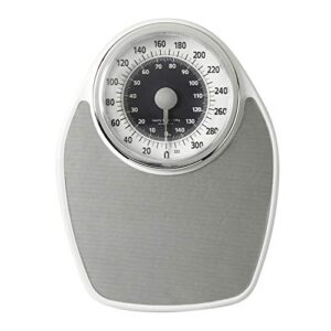 instatrack large dial metal analog bathroom scale with silver mat, accurate measurements up to 330 pounds, battery free