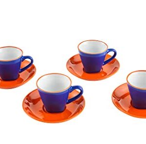 IMUSA USA Blue, 8 Piece 3oz Colorful Espresso Cups with Saucers, Orange