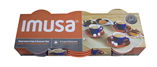 IMUSA USA Blue, 8 Piece 3oz Colorful Espresso Cups with Saucers, Orange