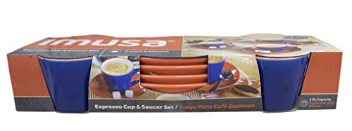 IMUSA USA Blue, 8 Piece 3oz Colorful Espresso Cups with Saucers, Orange