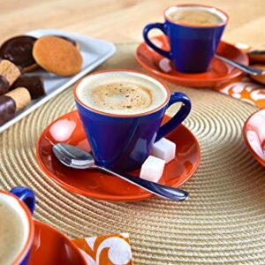 IMUSA USA Blue, 8 Piece 3oz Colorful Espresso Cups with Saucers, Orange