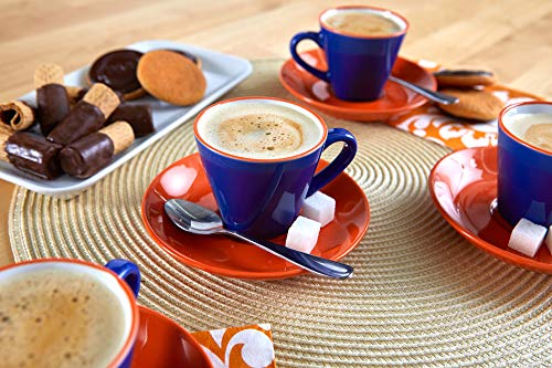 IMUSA USA Blue, 8 Piece 3oz Colorful Espresso Cups with Saucers, Orange