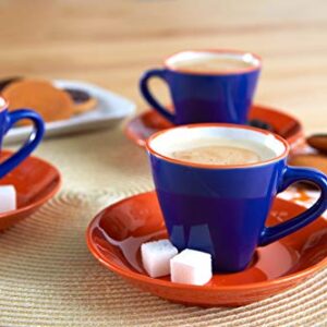 IMUSA USA Blue, 8 Piece 3oz Colorful Espresso Cups with Saucers, Orange