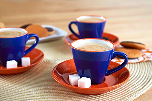 IMUSA USA Blue, 8 Piece 3oz Colorful Espresso Cups with Saucers, Orange