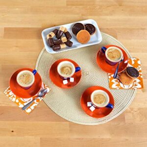 IMUSA USA Blue, 8 Piece 3oz Colorful Espresso Cups with Saucers, Orange