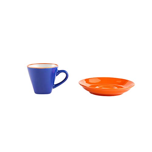 IMUSA USA Blue, 8 Piece 3oz Colorful Espresso Cups with Saucers, Orange