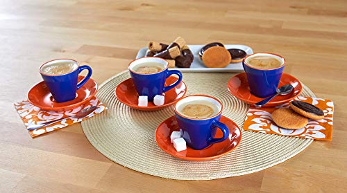 IMUSA USA Blue, 8 Piece 3oz Colorful Espresso Cups with Saucers, Orange