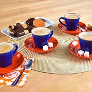 IMUSA USA Blue, 8 Piece 3oz Colorful Espresso Cups with Saucers, Orange