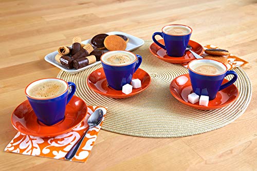 IMUSA USA Blue, 8 Piece 3oz Colorful Espresso Cups with Saucers, Orange