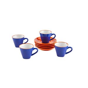 IMUSA USA Blue, 8 Piece 3oz Colorful Espresso Cups with Saucers, Orange