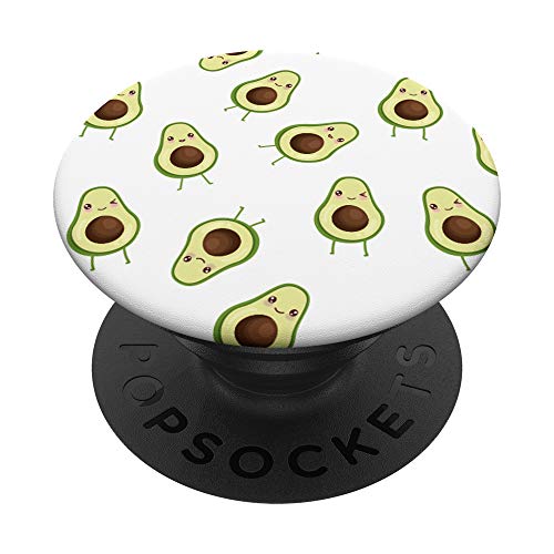 Cute Kawaii Smiling Avocado Fruit Pattern - White PopSockets PopGrip: Swappable Grip for Phones & Tablets