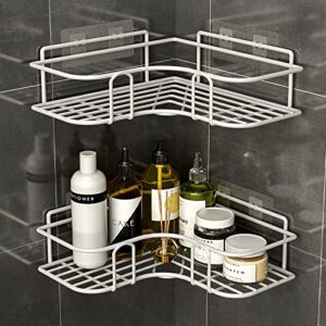 laigoo adhesive shower caddy corner shelf, metal bathroom shelf wall mounted shower shelf, non-drilling floating shelves for shower organizer/bathroom organizer/kitchen (2 pack, white)