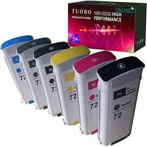 tuobo compatible ink cartridge replacement for hp 72 ink cartridge 130ml use with designjet t1100 t1200 t1100ps t1120 sd-mfp t1120ps t2300 t610 t790 printer ect (pack of 6)