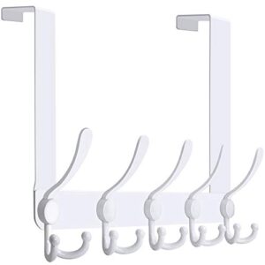 webi over the door hook door hanger hook rack with 5 tri hooks for hanging coats, over the door towel rack towel hanger door coat hanger over door coat rack for bathroom,behind back of door,white