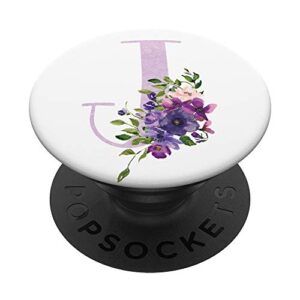 lilac purple floral flowers monogram name initial letter j popsockets popgrip: swappable grip for phones & tablets