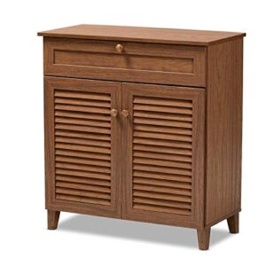 baxton studio coolidge wood 4-shelf and drawer shoe cabinet in walnut brown