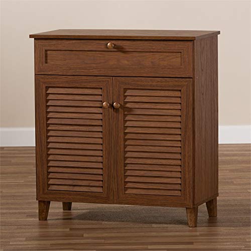 Baxton Studio Coolidge Wood 4-Shelf and Drawer Shoe Cabinet in Walnut Brown