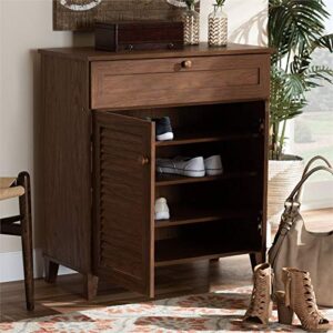 Baxton Studio Coolidge Wood 4-Shelf and Drawer Shoe Cabinet in Walnut Brown