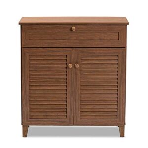 Baxton Studio Coolidge Wood 4-Shelf and Drawer Shoe Cabinet in Walnut Brown