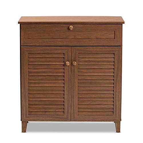 Baxton Studio Coolidge Wood 4-Shelf and Drawer Shoe Cabinet in Walnut Brown