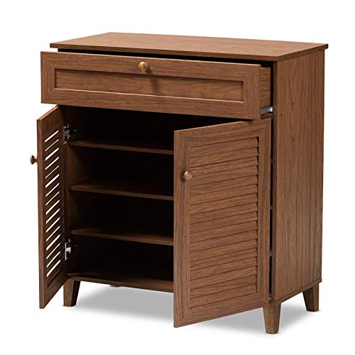 Baxton Studio Coolidge Wood 4-Shelf and Drawer Shoe Cabinet in Walnut Brown