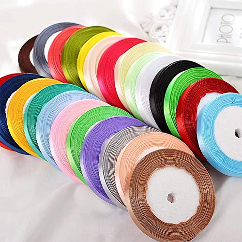 Solid Color Satin Ribbon, Kissbuty 1/2 Inch 25 Yards Gift Wrapping Ribbons Single-Sided Fabric Ribbon Embellish Ribbon Silk Ribbon Roll for Bows Crafts Gifts Party Wedding (White)