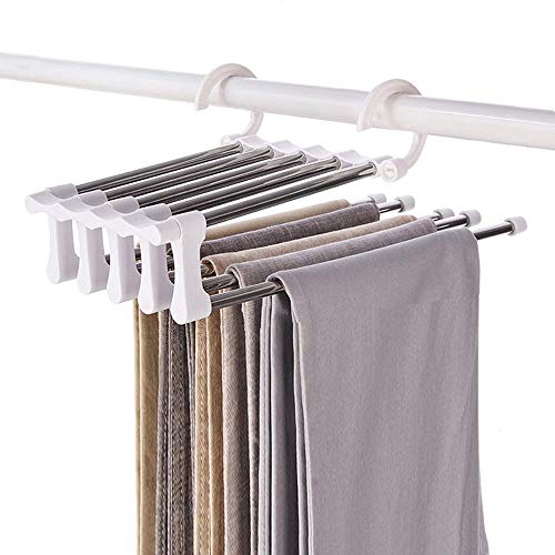 ECKOO 2 Pack Multi-Functional Pants Rack Foldable Adjustable Pants Hangers,Stainless Steel Clothes Hangers Closet Space Saving for Pants Trousers Scarf Tie Belt - White