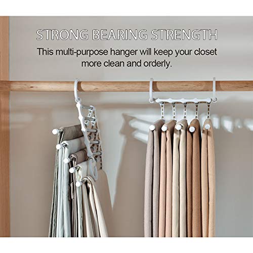 ECKOO 2 Pack Multi-Functional Pants Rack Foldable Adjustable Pants Hangers,Stainless Steel Clothes Hangers Closet Space Saving for Pants Trousers Scarf Tie Belt - White