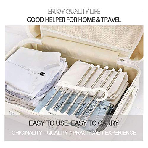 ECKOO 2 Pack Multi-Functional Pants Rack Foldable Adjustable Pants Hangers,Stainless Steel Clothes Hangers Closet Space Saving for Pants Trousers Scarf Tie Belt - White