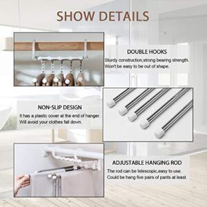 ECKOO 2 Pack Multi-Functional Pants Rack Foldable Adjustable Pants Hangers,Stainless Steel Clothes Hangers Closet Space Saving for Pants Trousers Scarf Tie Belt - White