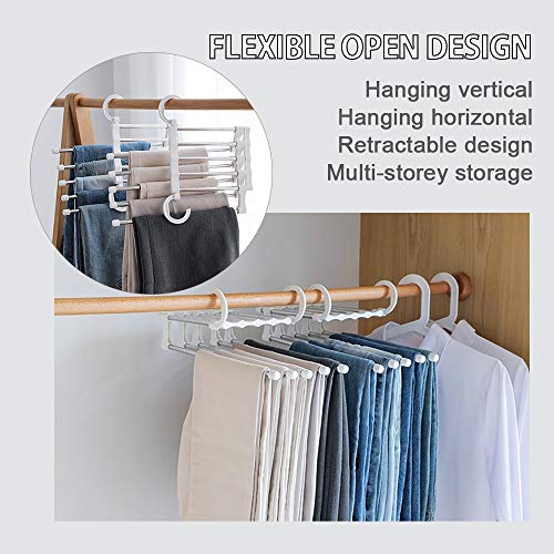 ECKOO 2 Pack Multi-Functional Pants Rack Foldable Adjustable Pants Hangers,Stainless Steel Clothes Hangers Closet Space Saving for Pants Trousers Scarf Tie Belt - White