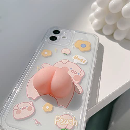 BONTOUJOUR Phone Case for iPhone 14 Pro Max, Funny Novelty Waving 3D Squeezable Peach Butt Piggy Pattern Happy Pig Case Transparent Soft TPU Silicone Rubber Case Help Relax