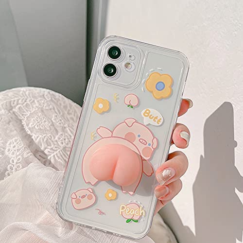 BONTOUJOUR Phone Case for iPhone 14 Pro Max, Funny Novelty Waving 3D Squeezable Peach Butt Piggy Pattern Happy Pig Case Transparent Soft TPU Silicone Rubber Case Help Relax