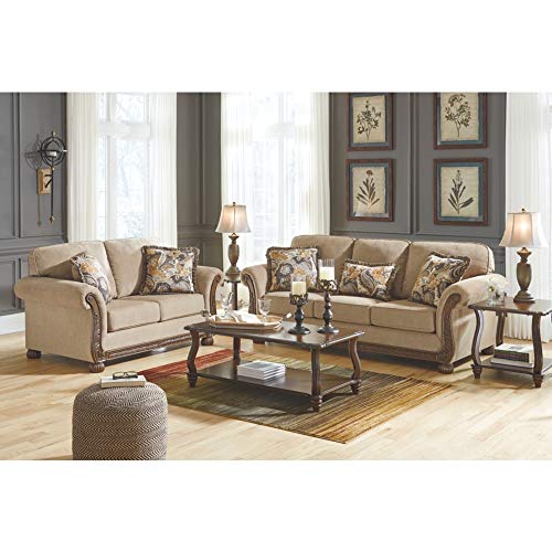 Signature Design by Ashley Westerwood New Traditional Loveseat with 2 Accent Pillows, Brown