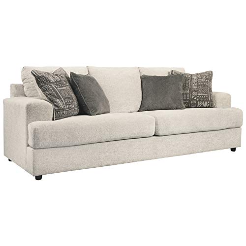 Signature Design by Ashley Soletren Contemporary Chenille Sofa with 4 Accent Pillows, Off-White